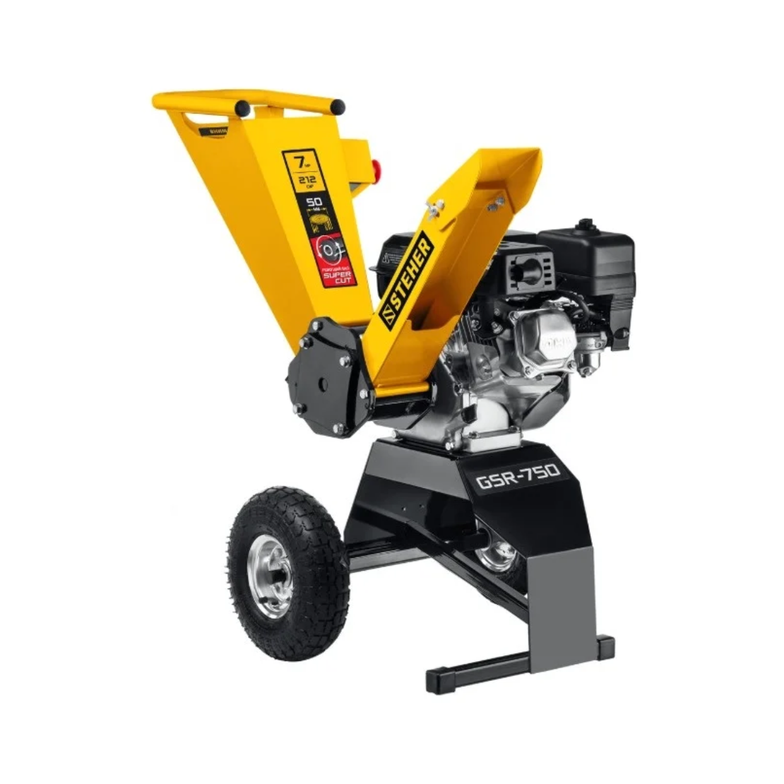 Измельчитель садовый Steher GSR-750, бензиновый, 5,15 кВт / 7,0 л. с, 200 кг/ч, бак 3.6 л, желтый