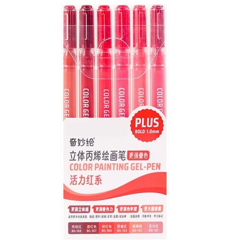 Набор акриловых маркеров, 6 цветов Ярко-красного цвета