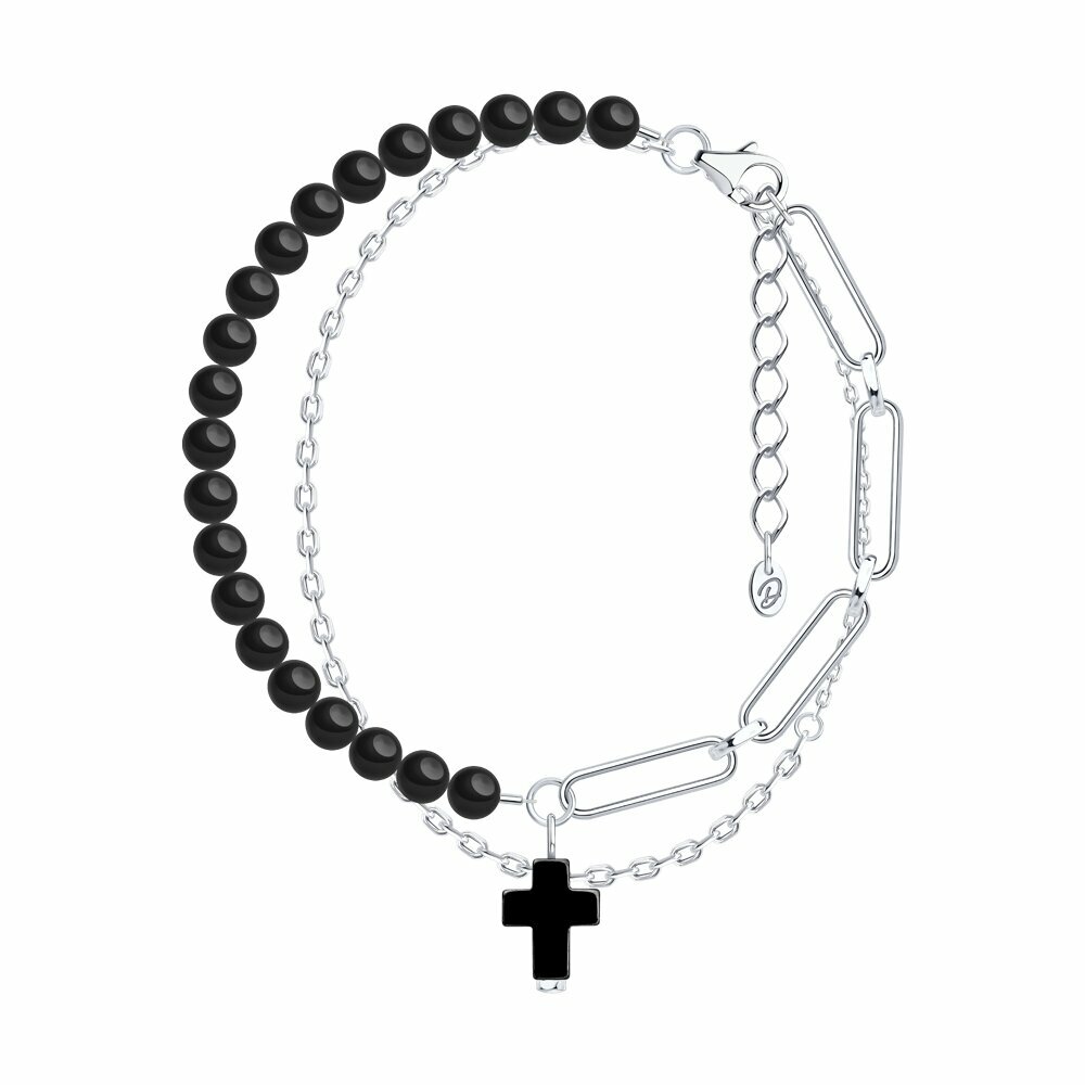 Браслет Diamant, серебро, 925 проба, родирование, гематит