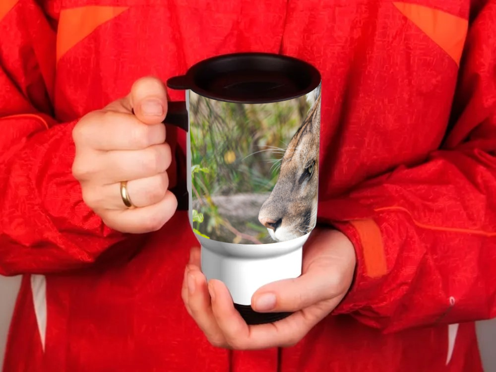 Тремокружка для авто с принтом "Пума, горный лев, большой кот" 0.5 л.