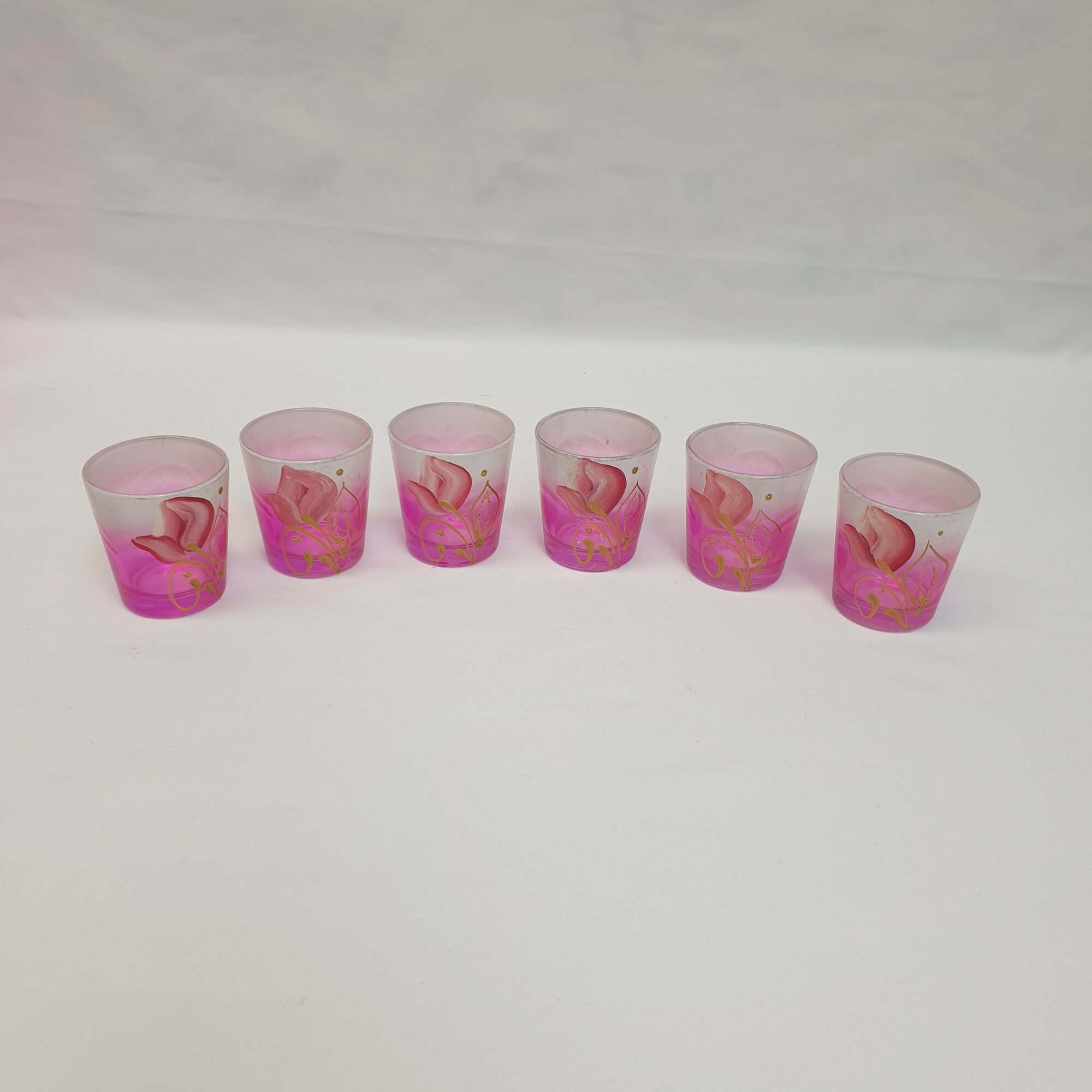 Набор стопок 6 шт 50 мл, цветное стекло, ручная роспись. Винтаж, СССР.