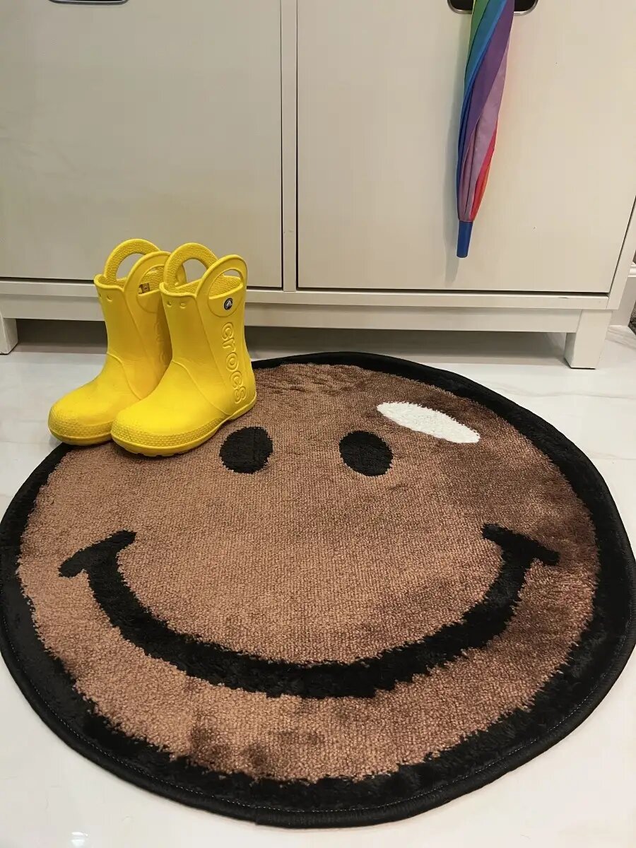 Коврик "Смайлик" Natali's Carpets на пол в комнату детский коричневый, джутовая основа, круглый, диаметр 66см