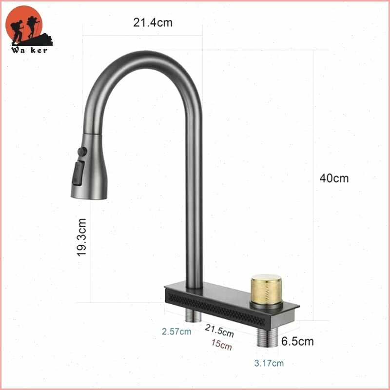 Кухонный кран с водопадом "Летящий дождь" / смеситель горячей и холодной воды / поворот на 360 градусов с 50 выходами / Выдвижная насадка 60 см/4 модели Двойное отверстие, Серый