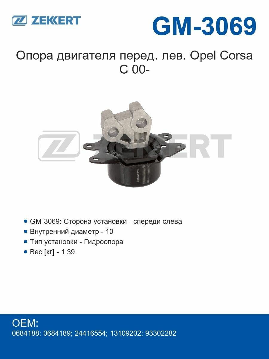 Zekkert Опора двигателя передняя левая Opel Corsa C с 2000 года