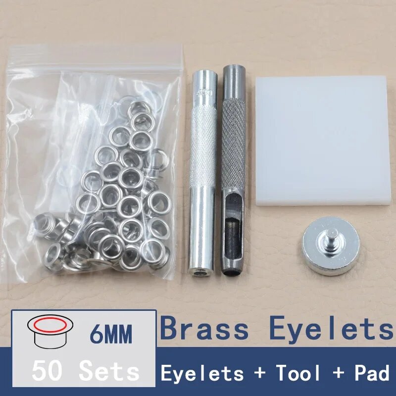 Набор инструментов для люверсов 4 в 1 с латунными люверсами 50 комплектов Silver-6mm