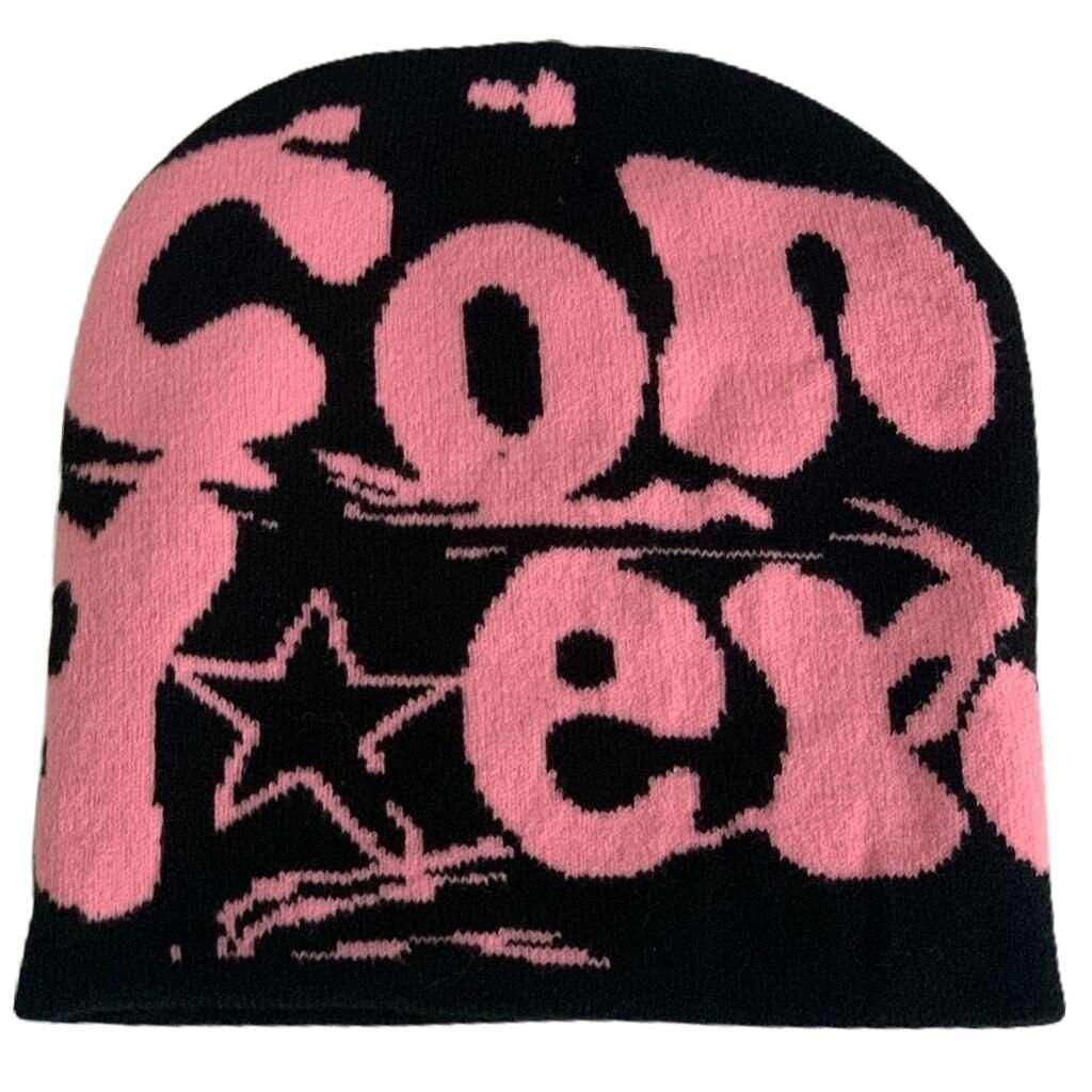 Винтажные бини для мужчин и женщин, черно- розовые буквы