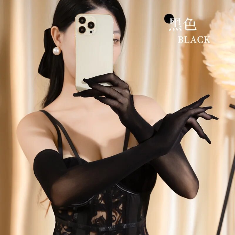 Элегантные прозрачные перчатки из полиэстера Черный, черный