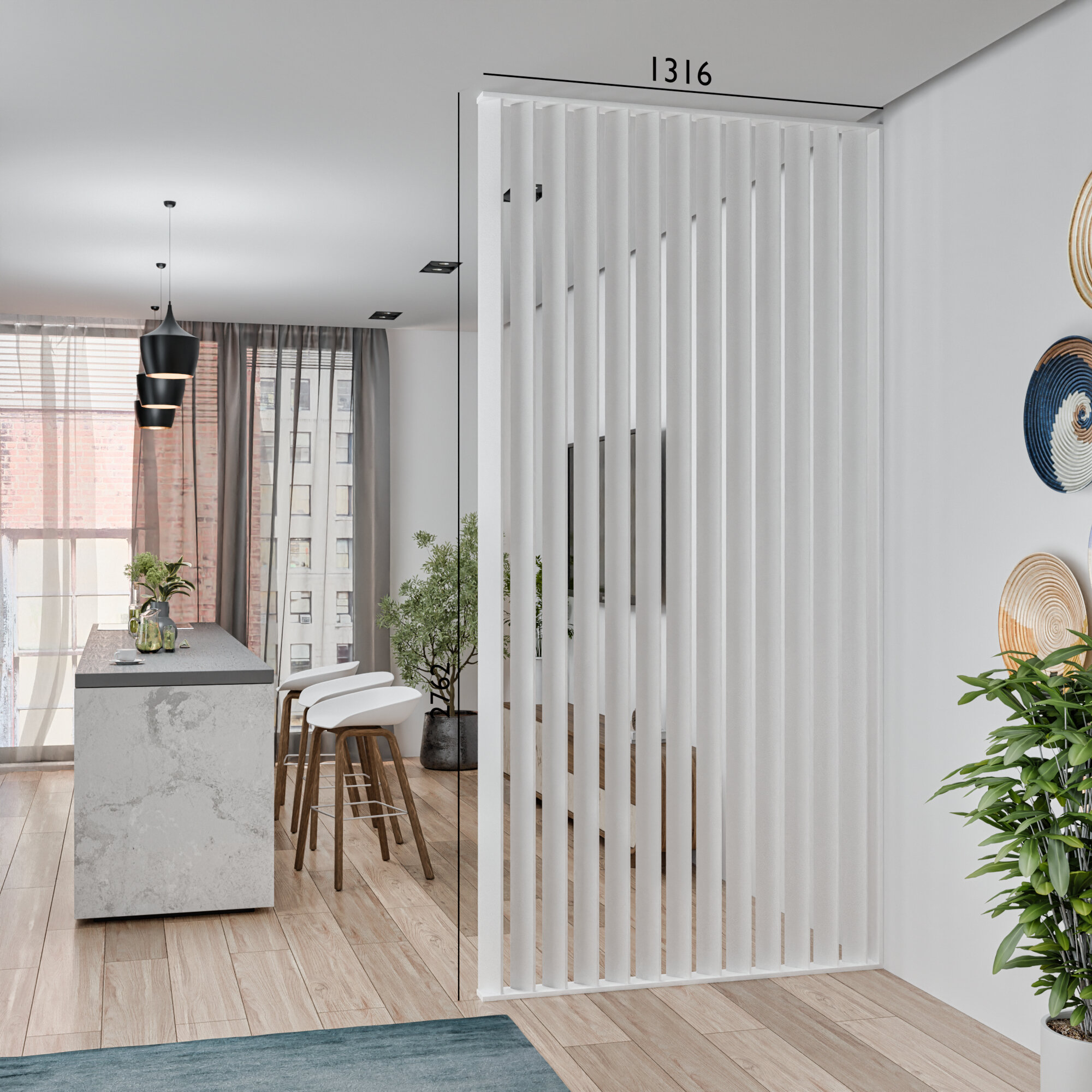 Реечная перегородка для зонирования офиса, 132 см, ЛДСП, белый