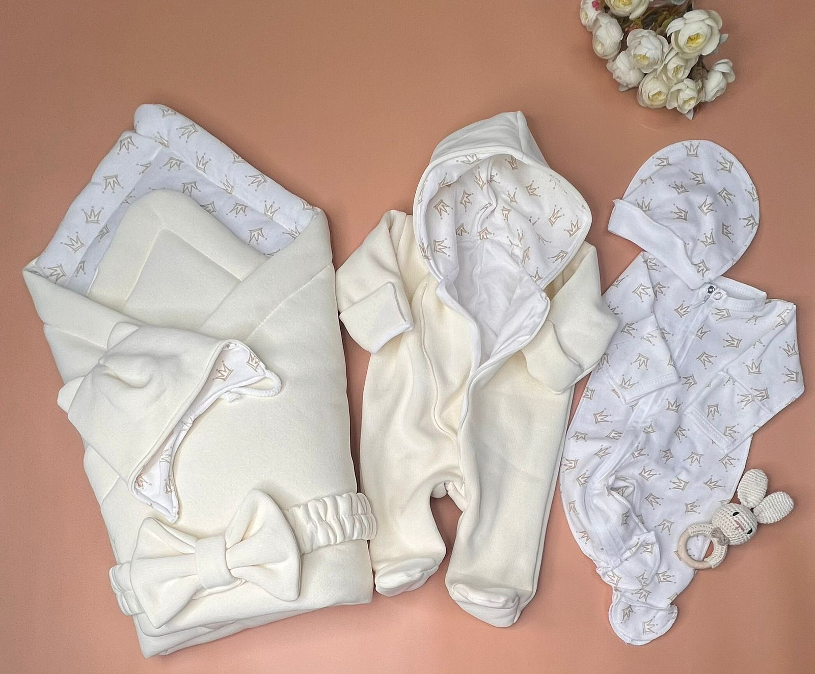 Конверт для новорождённого комплект на выписку трикотаж флис крем брюле