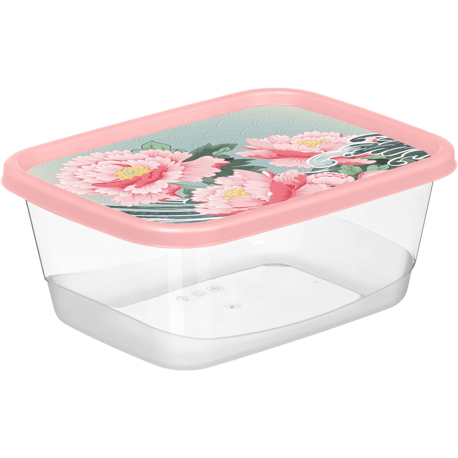 Контейнер для продуктов 0,5 л с крышкой, пластик, «сад пионов», розовый, для хранения и свч