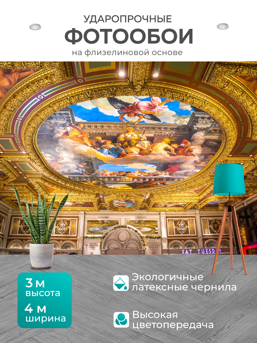 Фотообои моющиеся ударопрочные "Покраска потолка, потолок, картина" 400x300 см. флизелиновые на стену