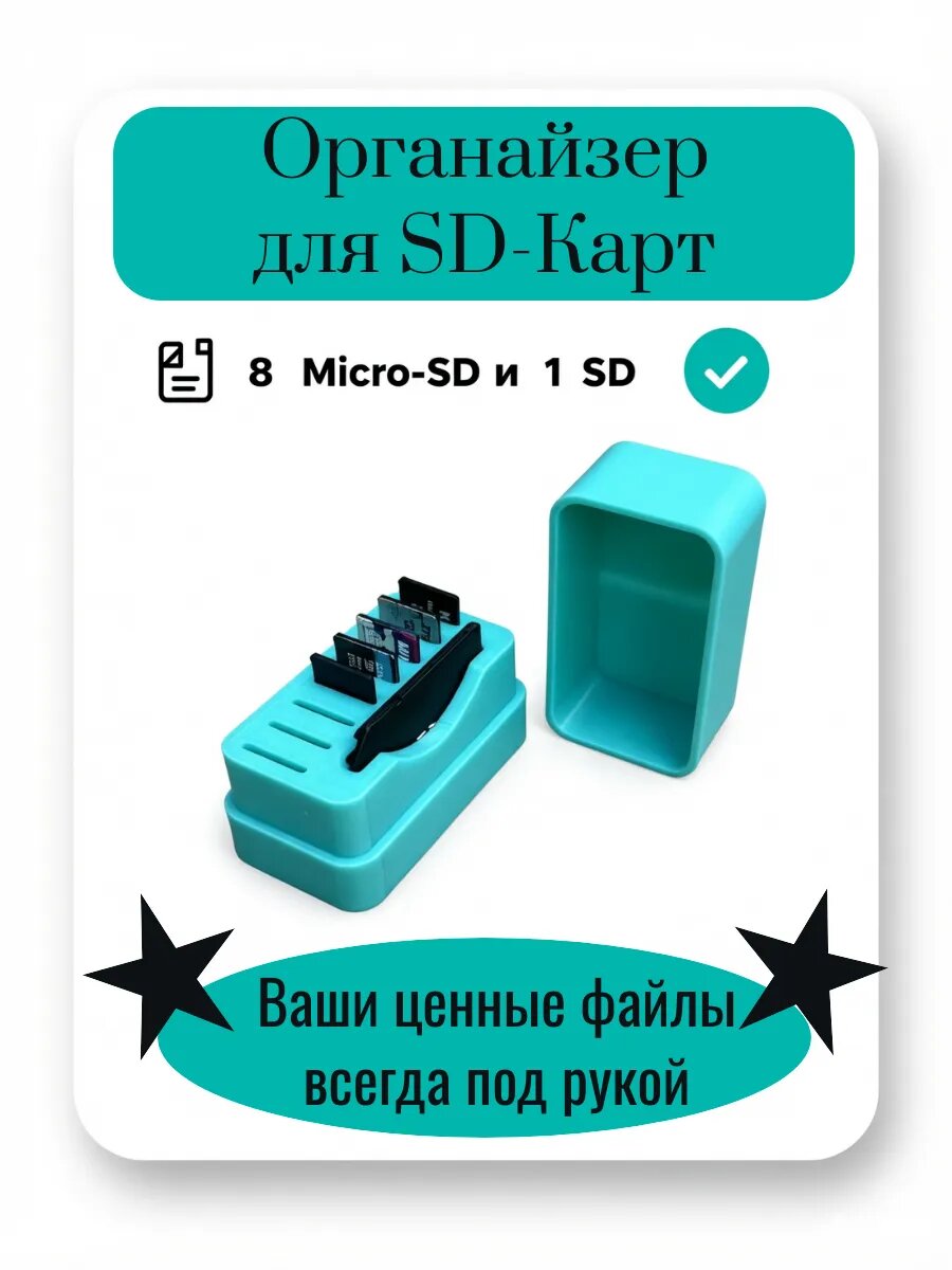 Органайзер для SD-карт бирюзовый кейс