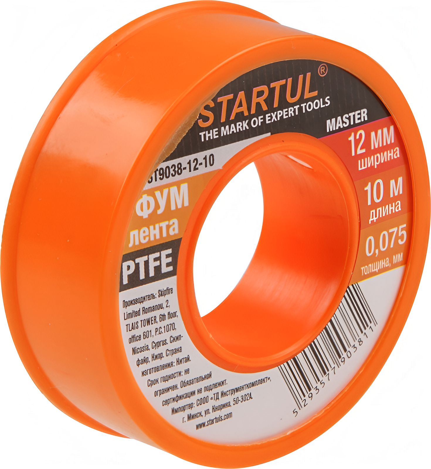 Фум-лента PTFE STARTUL MASTER 12 мм х 10 м (ST9038-12-10), толщина 0,075мм