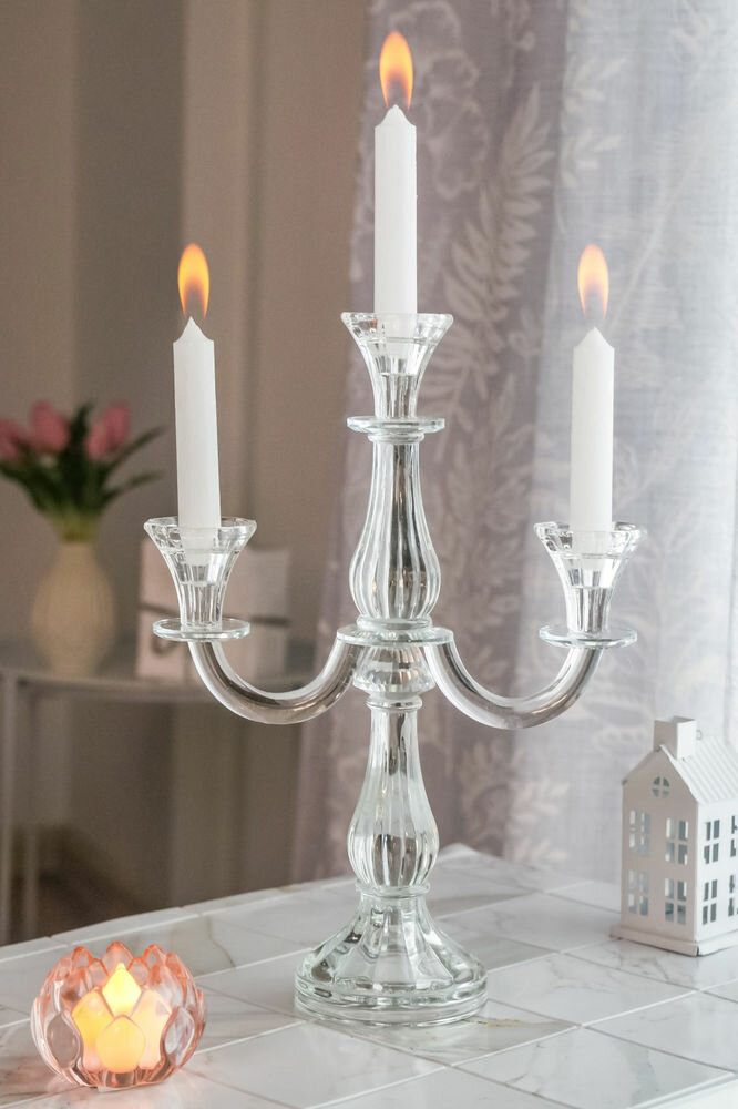 Декоративный подсвечник-канделябр на 3 свечи огден, стекло, 35 см, EDG 4400065A000
