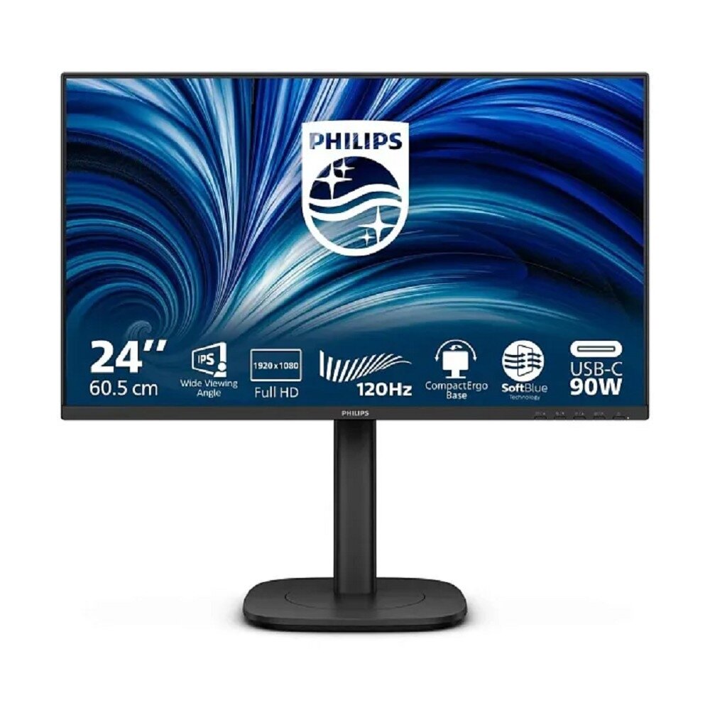 Монитор LCD PHILIPS 23.8" 24B2U3301 IPS 1920x1080 120Hz 4ms 300cd HDMI DisplayPort 4xUSB USB-C(90W) RJ-45 2x2W Tilt Swiv HAS Pivot Internal Vesa