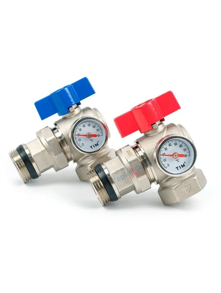 Комплект шаровых угловых кранов TIM с полусгоном 1