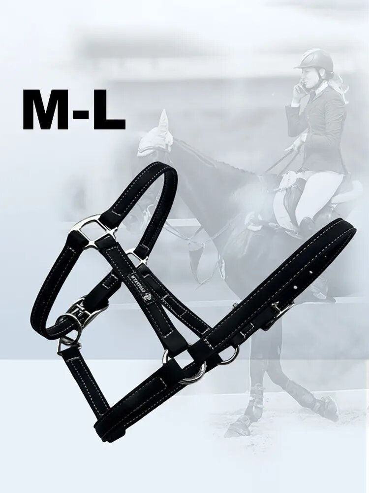 Уздечка для лошади, черного цвета, размер M-L, из микрофибры