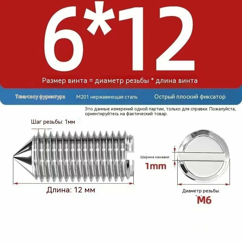 Комплект винтов для фиксации дверных ручек М6х12мм /Винт стопорный