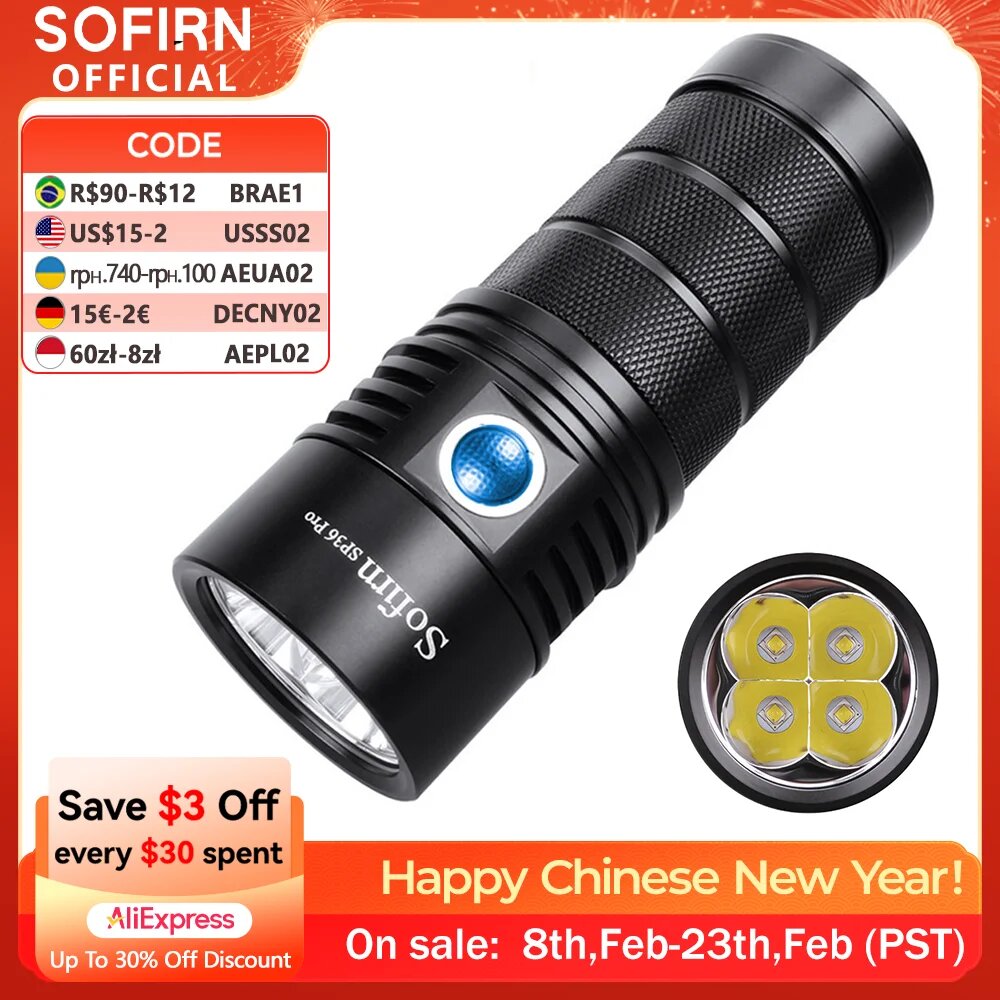 Sofirn SP36 Pro 8000 лм фонарик холодного белого света 5000-5300K