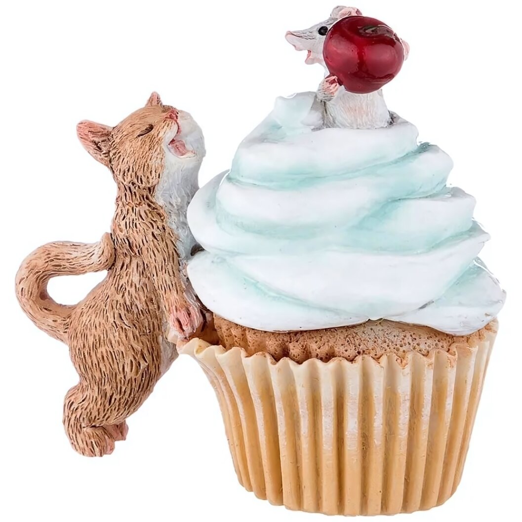 Фигурка декоративная кошка и мышка на кексе 7.5х4.5х7 см, для интерьера и подарка