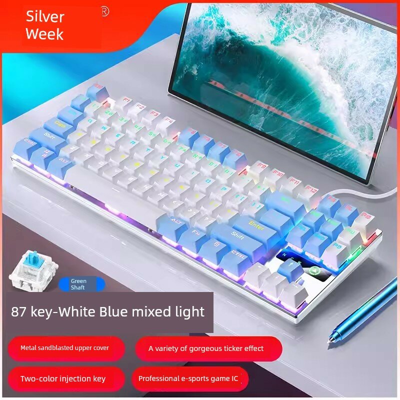 Белая и синяя механическая клавиатура с переключателем Cherry MX Blue, 87 клавиш для ноутбука Lenovo Legion