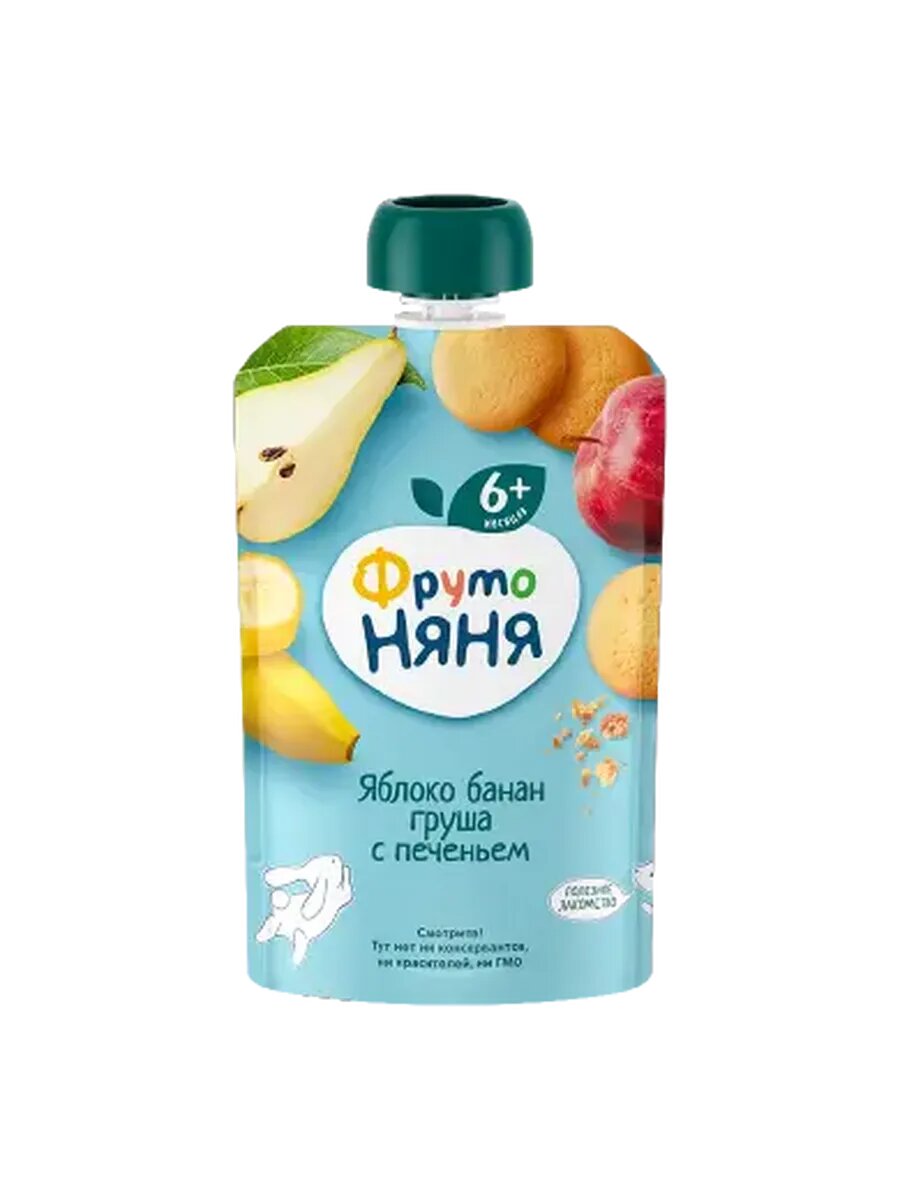 ФрутоНяня Пюре яблоко/банан/груша печенье 90г
