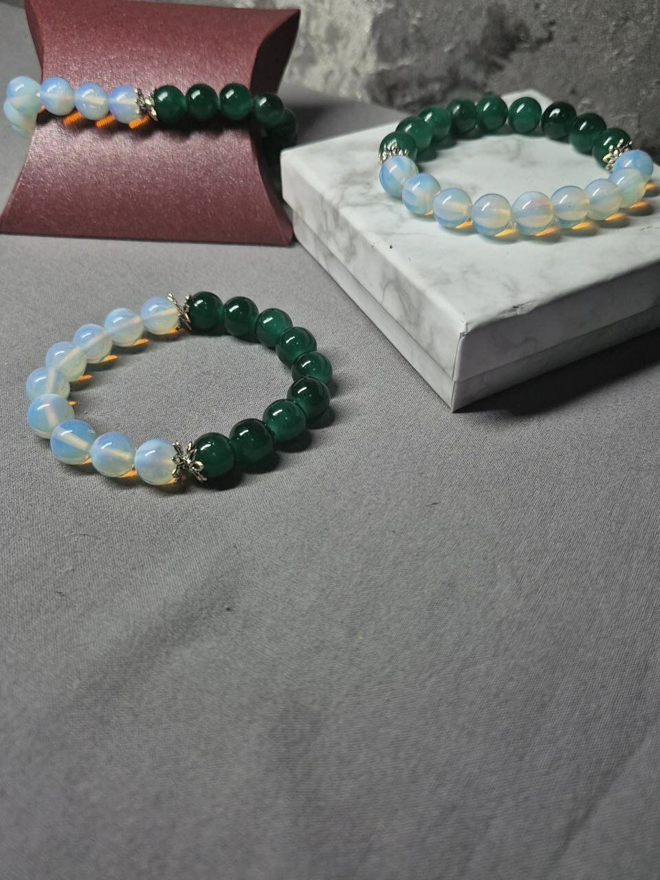 Плетеный браслет, нефрит, лунный камень