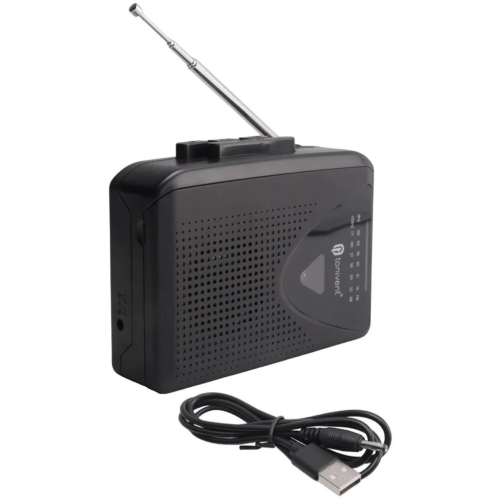 Кассетный плеер tonivent Black FM радиоприемник USB AUX портативный кассетный проигрыватель