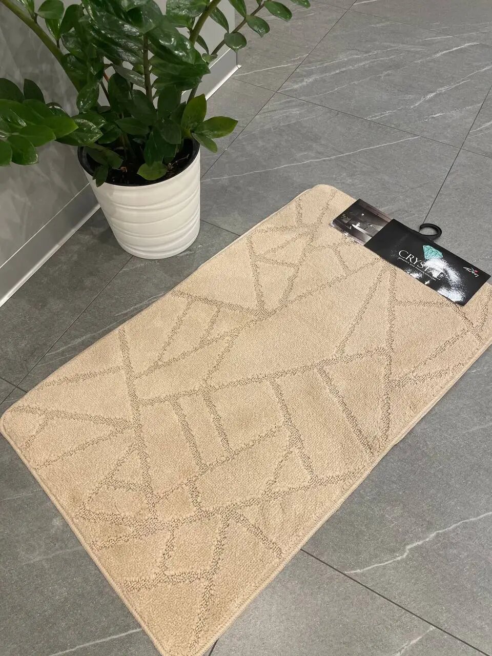 Коврик для ванной My Crystal "Геометрия" 60x100 см, полиэстер, мозаика бежевый