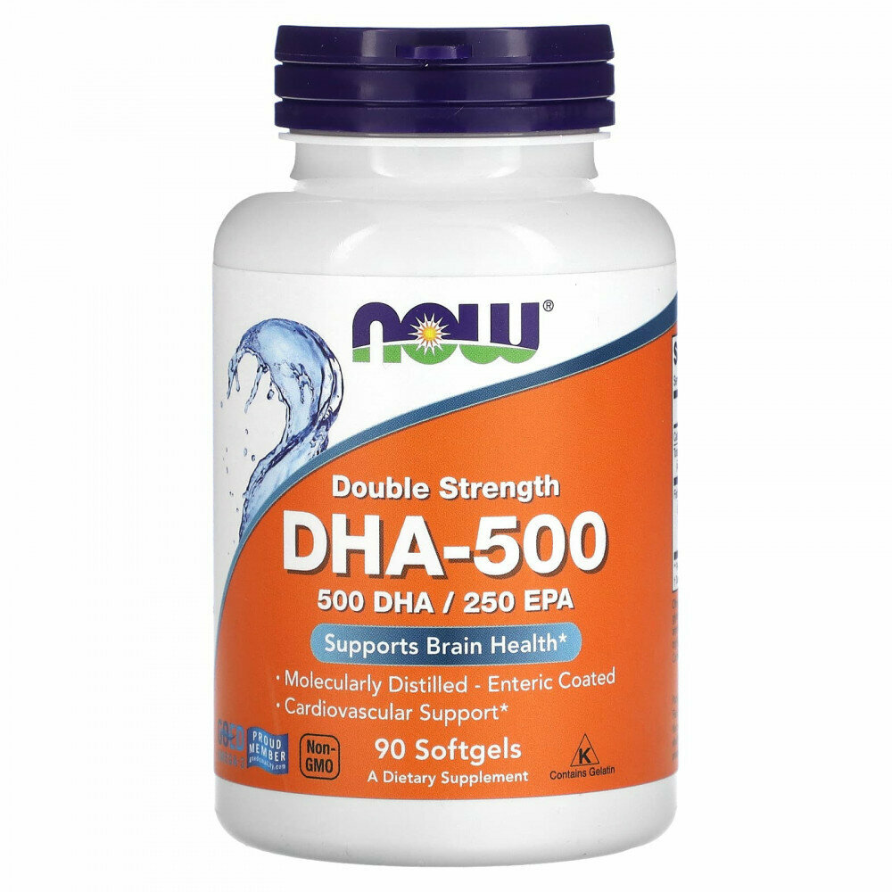 NOW Foods DHA-500 Fish Oil, Омега 3, ДГК-500 рыбий жир 90 гелевых капсул