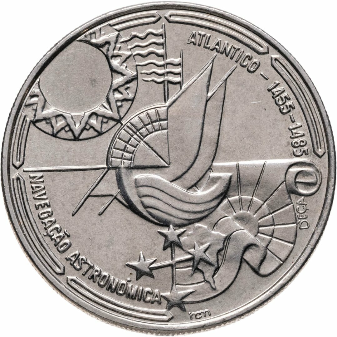 Португалия 100 эскудо escudos 1990 Золотой век открытий - Астронавигация, Мельхиор медь-никель, в сохранности AU-UNC