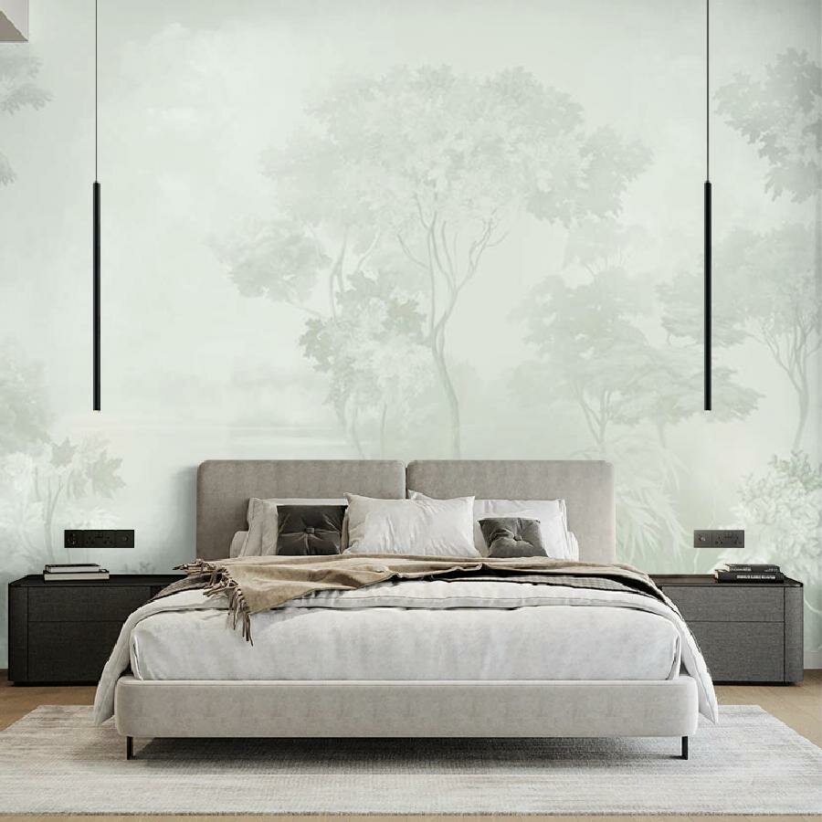 Фотообои Лес абстрактный зеленый 13-1064-S-Флок 270 x 200 см (ВхШ) Бесшовные, флизелиновые, влагостойкие обои