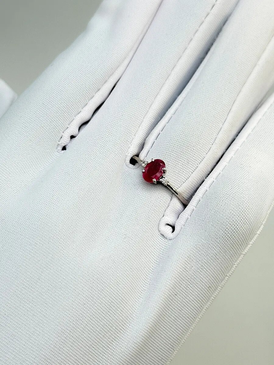 Кольцо, серебро, 925 проба, родирование, рубин, фианит