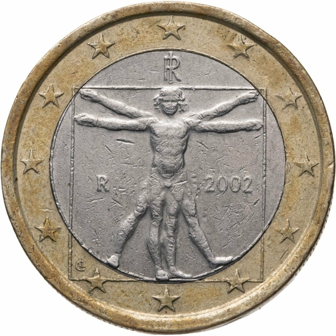 Италия 1 евро euro 2002, Биметалл, в сохранности VF