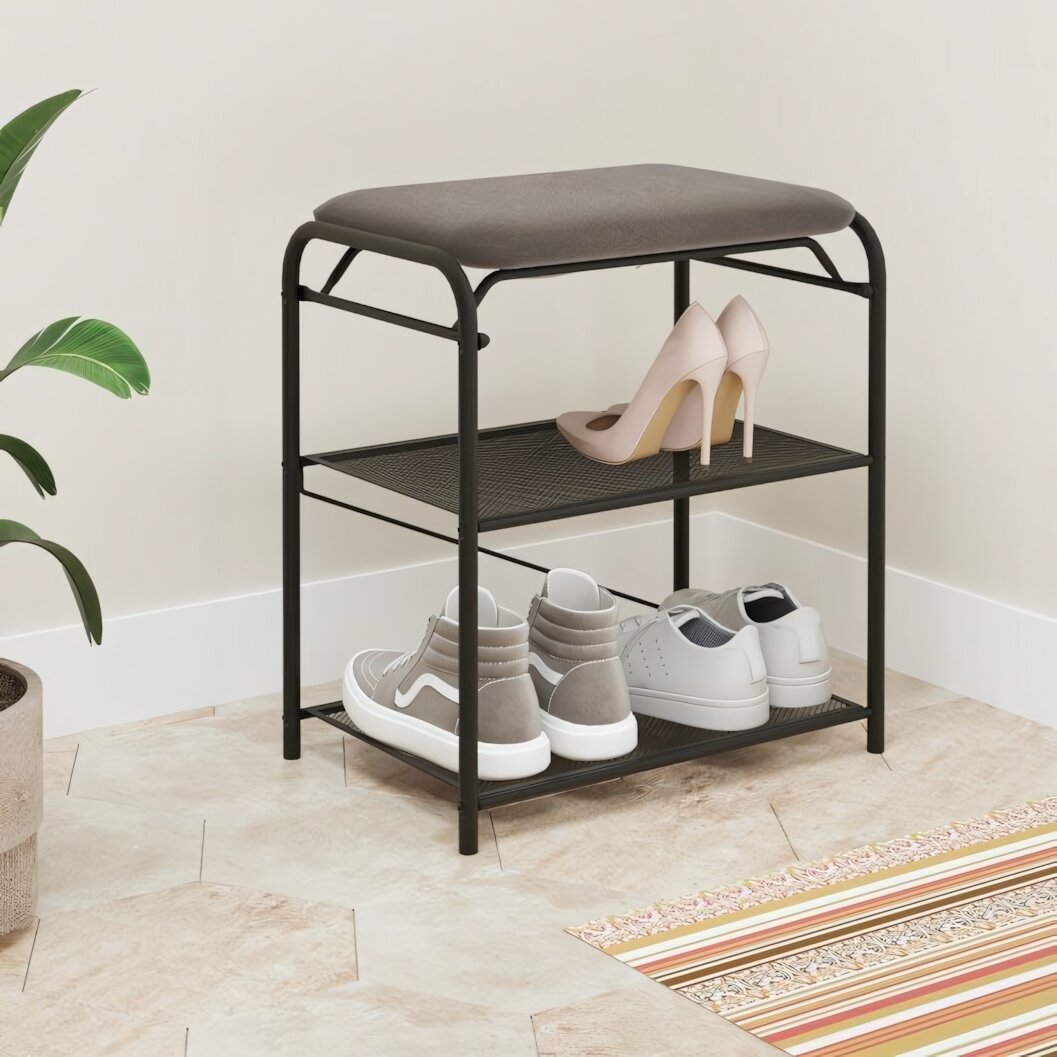 Подставка для обуви с сиденьем 45 см "гранада 13_НБК", 2 полки, металл, черная