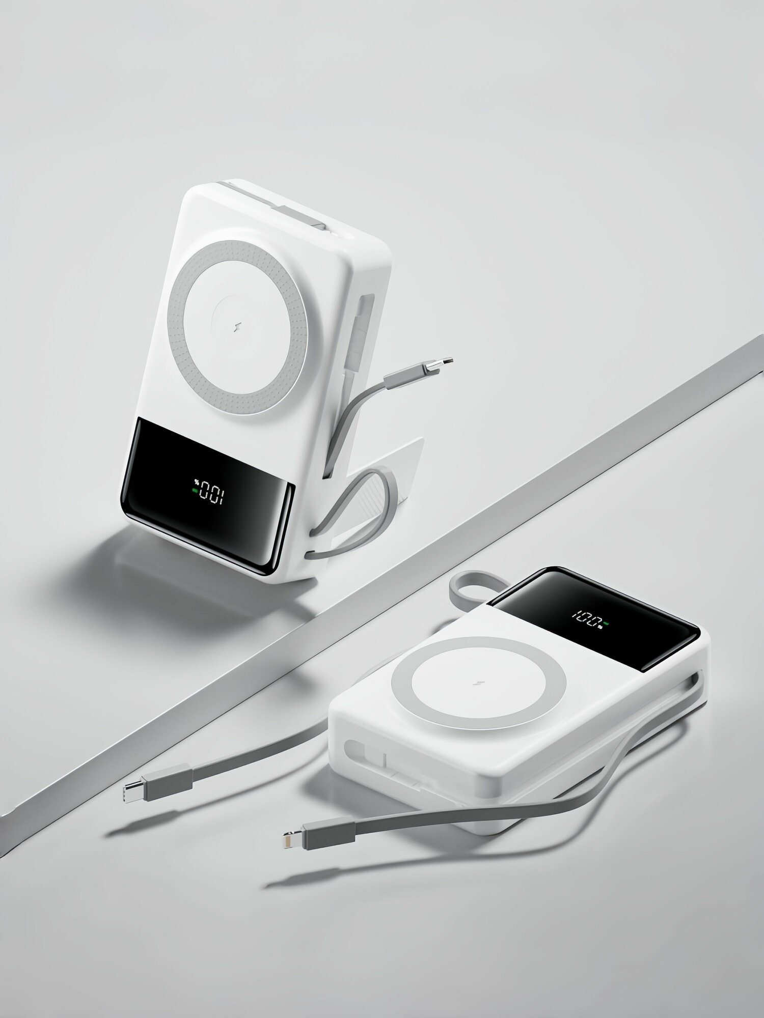 Powerbank MagSafe Беспроводной магнитный блок питания, поставляется с двумя кабелями для быстрой зарядки, кронштейном, беспроводной зарядкой мощностью 15 Вт, двусторонней быстрой зарядкой PD35W