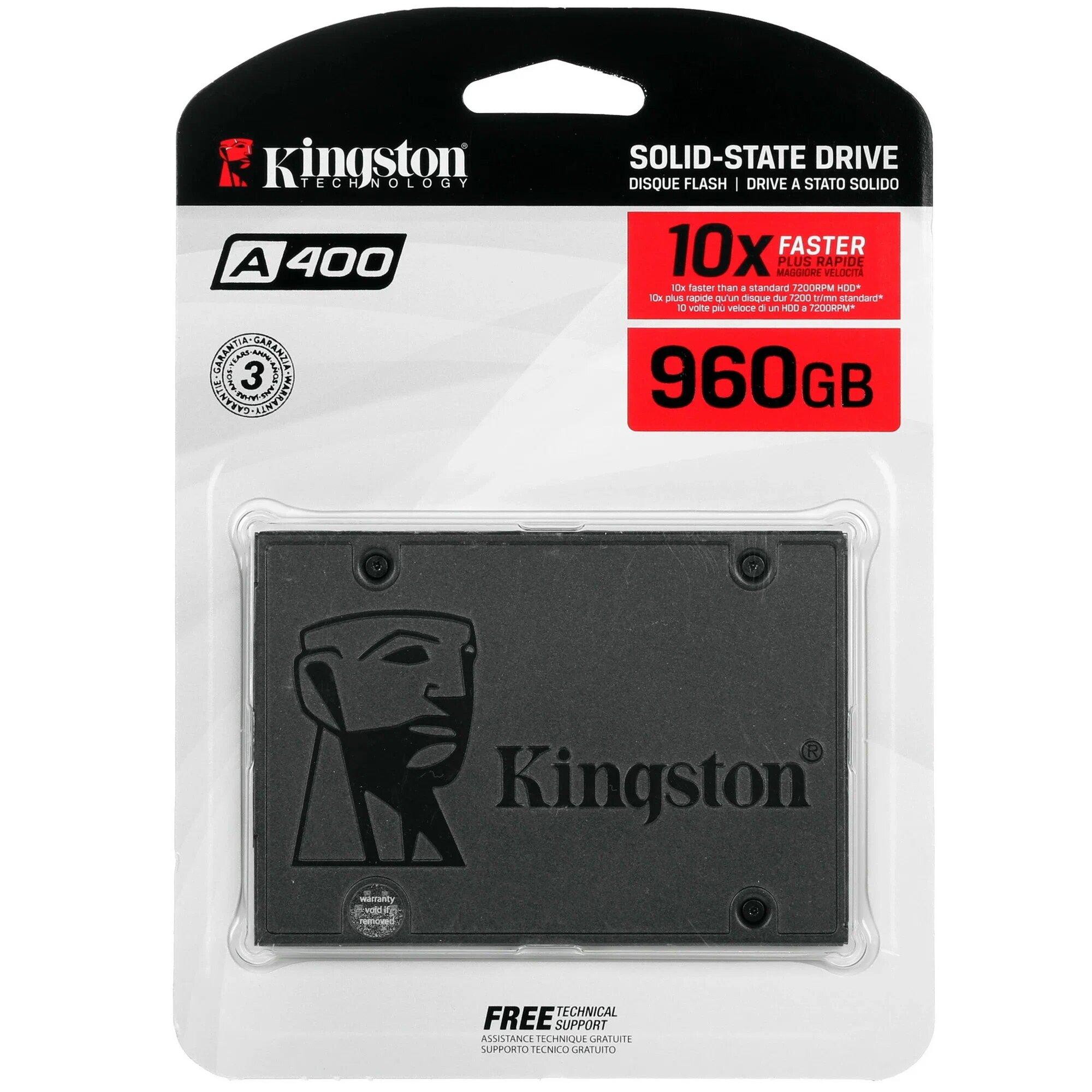 Твердотельный накопитель Kingston SSD 1TB SA400S37/960G 2.5" 7mm, SATA3, 3D TLC, R/W 500/450MB/s, TBW 300, DWPD 0.3 (36 мес)