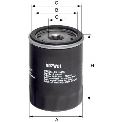 Фильтр масляный HENGST H97W01 Suzuki Geo Tracker 1,6 10, 88->, Grand VItara 2,5 24v 1, 98->, Samurai 1,3 9, 81->, VItara 1,6-2,5 10, 88->