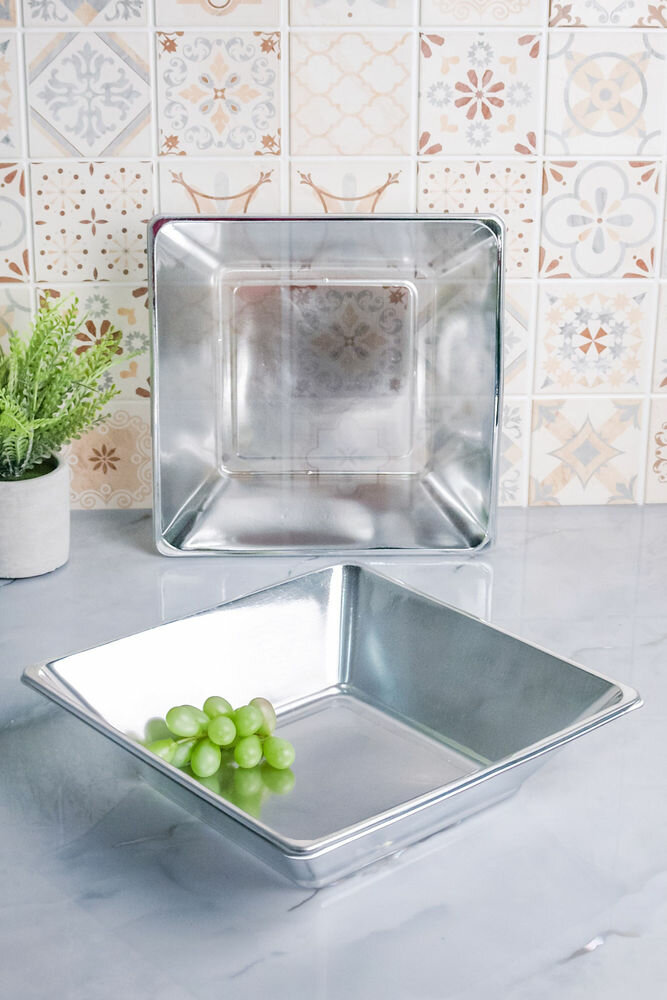 Набор сервировочных тарелок эстетико (квадратные), пластик, серебряный, 25х9 см, 2 шт, Koopman International 170850500