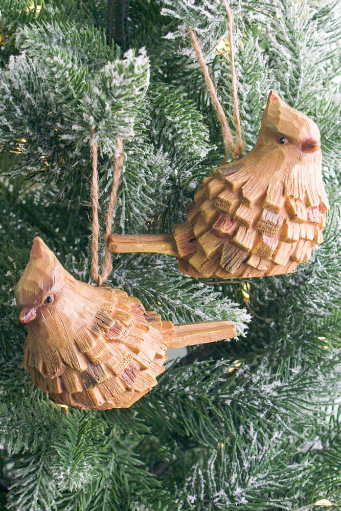 Набор ёлочных игрушек резные птички-кардиналы, полистоун, 10 см, 2 шт, Kaemingk 534963-набор