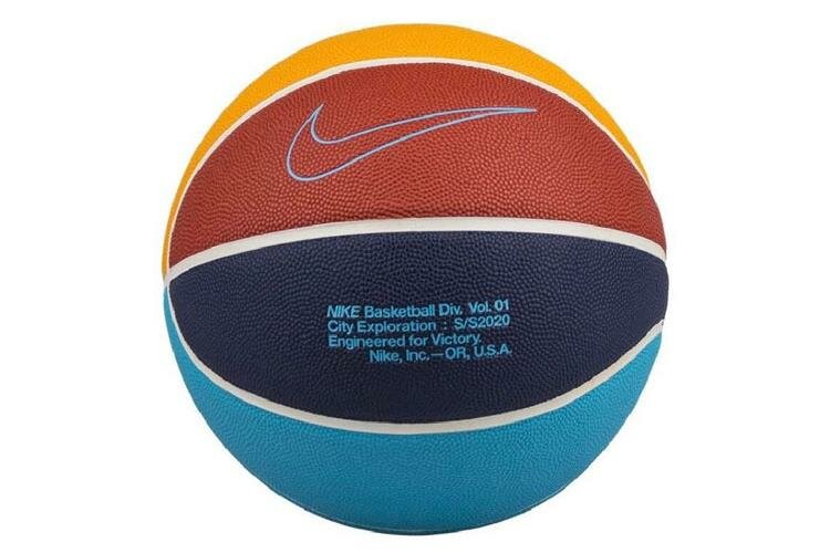 Баскетбольный мячик унисекс Nike 7511657 резиновый тренировочный, размер 7, оранжевый, жёлтый, синий