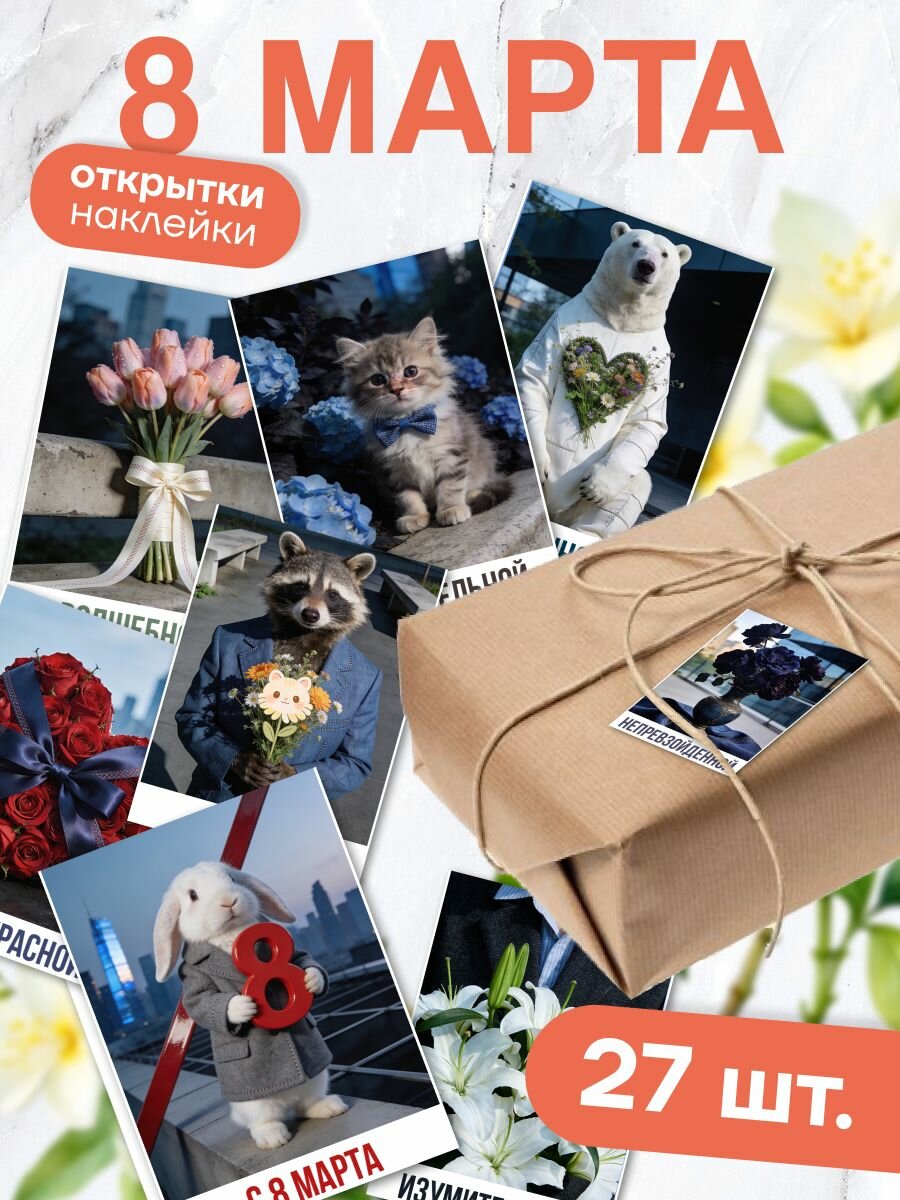 Наклейки С 8 Марта, для упаковки подарков, виниловые, для творчества