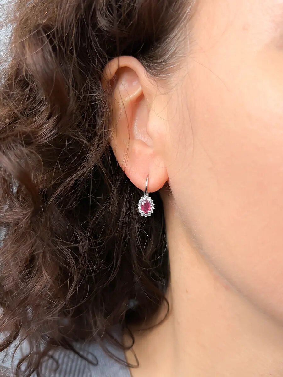Серьги, серебро, 925 проба, родирование, рубин, фианит