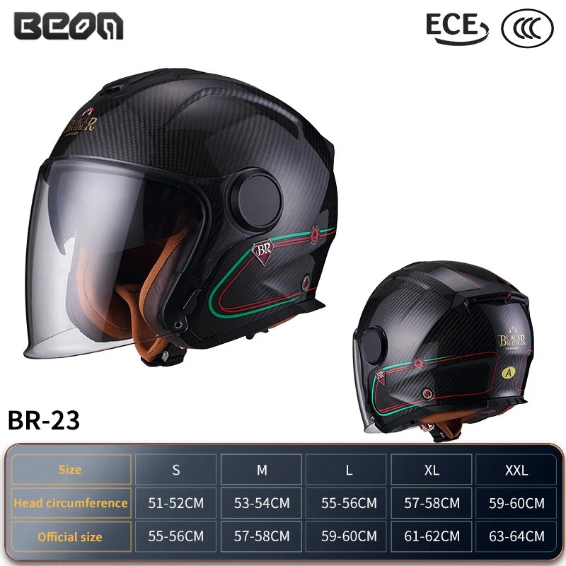 BEON BR-23 мотошлем XXL, углеволокно, Green red carbon