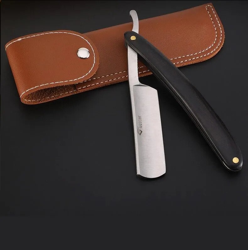 Опасная бритва для мужчин с кожаным чехлом и лезвием из нержавеющей стали