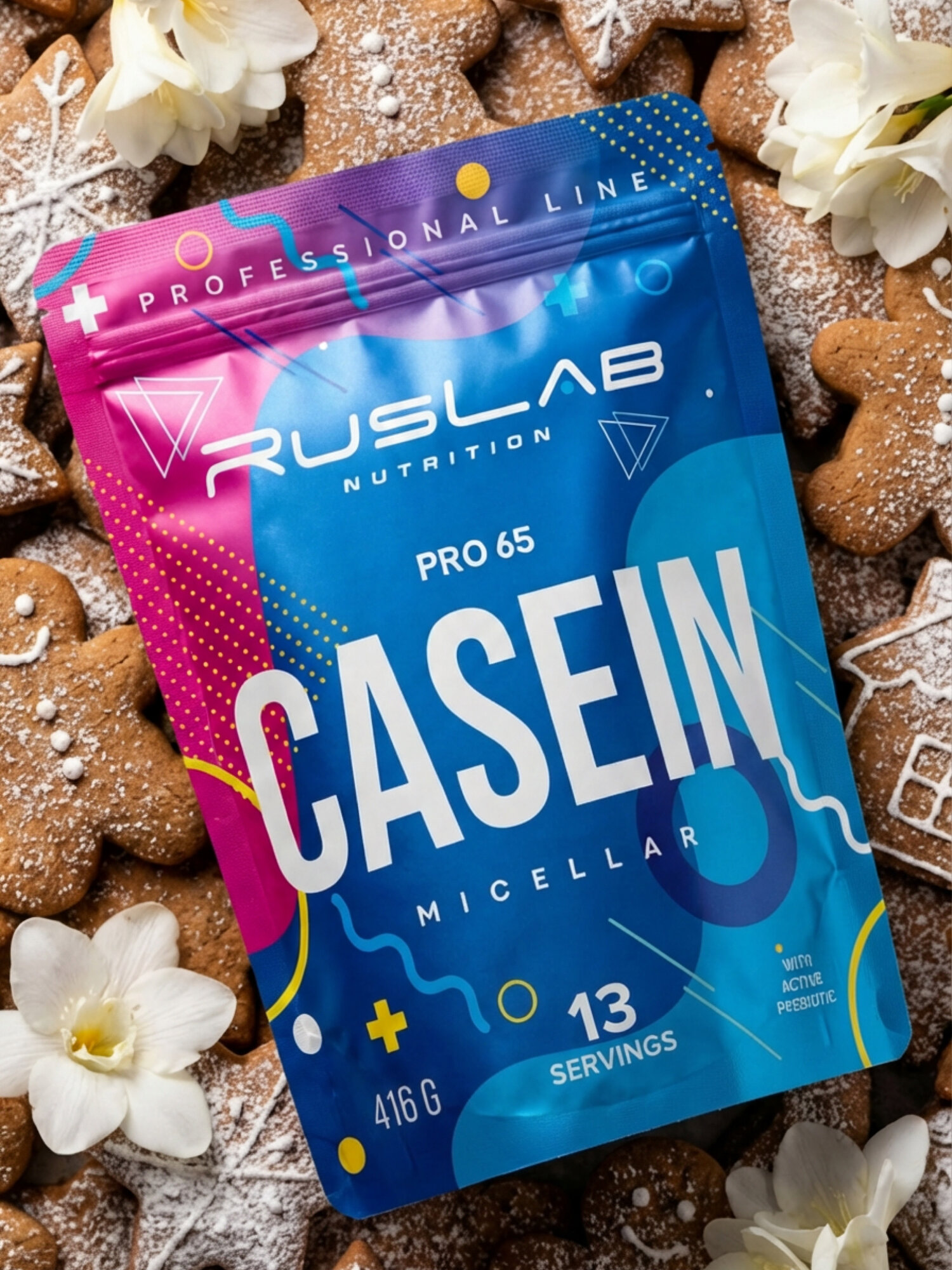 Micellar CASEIN PRO 65, казеиновый протеин, белковый коктейль (800 гр), имбирный пряник