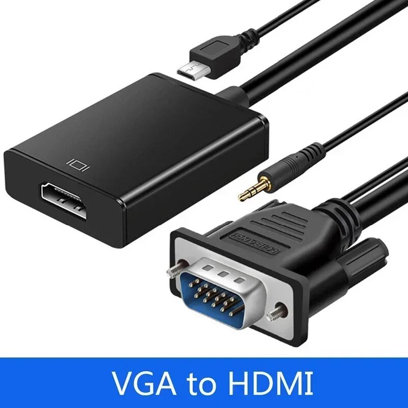 Кабель-адаптер VGA-HDMI Конвертер VGA «папа-HDMI» с аудиовыходом 1080P VGA HDMI-адаптер для ПК, ноутбука, HDTV-проектора