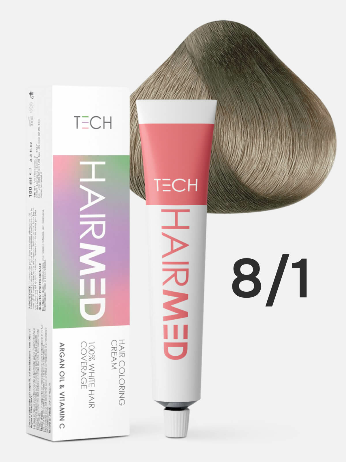 Крем - краска для волос профессиональная Hairmed 8/1 Светлый русый Пепельный, 100 мл
