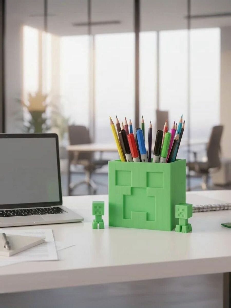 Органайзер-стакан "Крипер", для ручек и карандашей, биопластик, зеленый