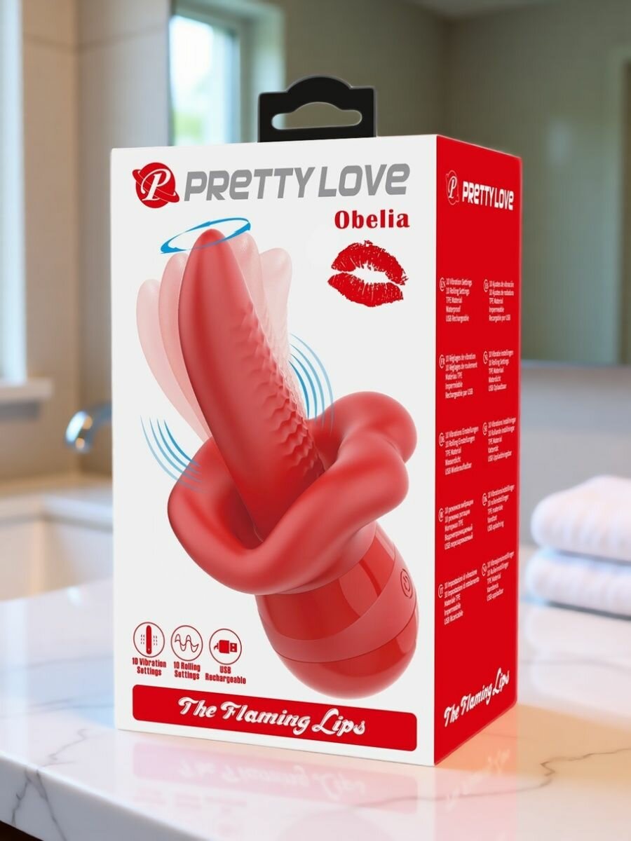 Красный вибратор с подвижным язычком Obelia